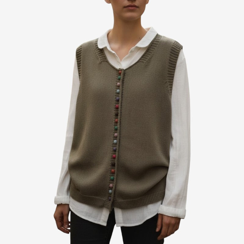Nora – Gilet sans manches en maille avec boutons colorés et col V ...
